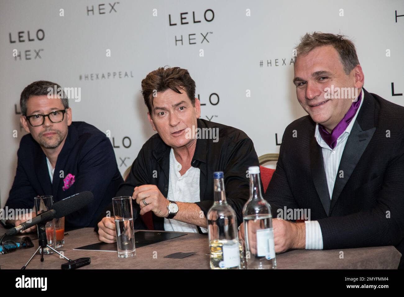 From left, 'Lelo Hex' co-founder Miroslav Slavic, US actor Charlie ...