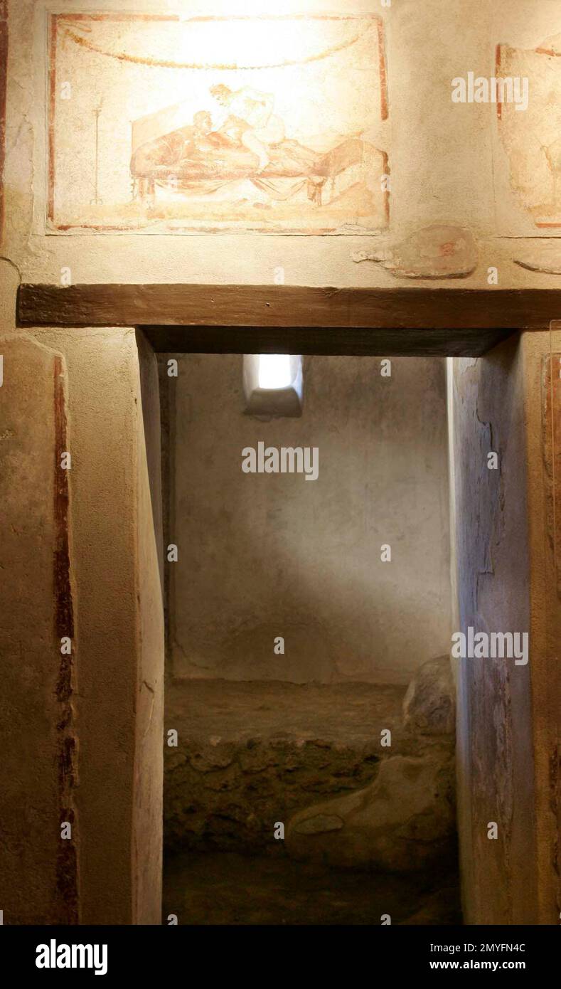 Inside view of the "Lupanare", the newly restored brothel which derives ...