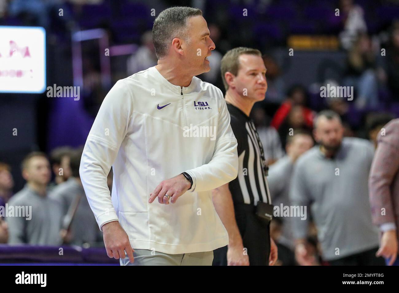 Baton Rouge, LA, USA. 4th Feb, 2023. LSU Head Coach Matt McMahon argues ...