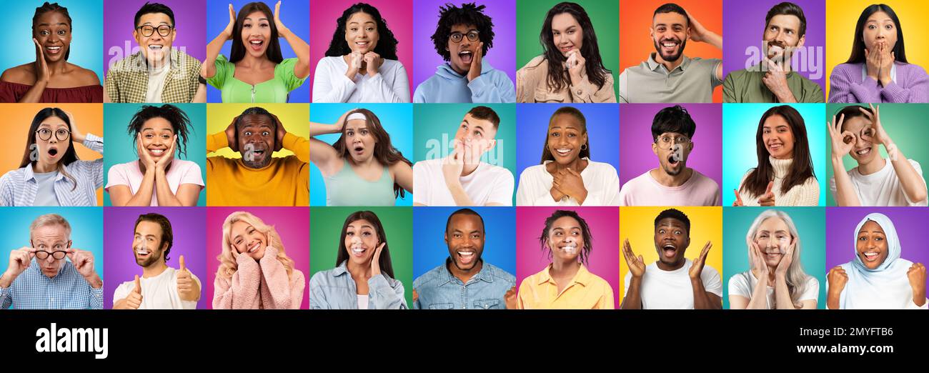 Creative Collage With Multiethnic Men And Women Expressing Different ...