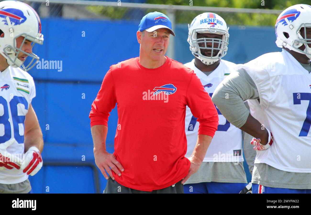 Buffalo Bills offensive line coach Aaron Kromer directs drills during ...