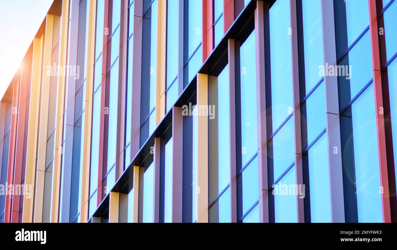 Minimalist glass facade, steel framework holding the large transparent ...