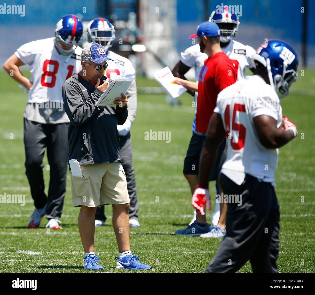 New York Giants offensive coordinator Mike Sullivan speaks on a radio ...