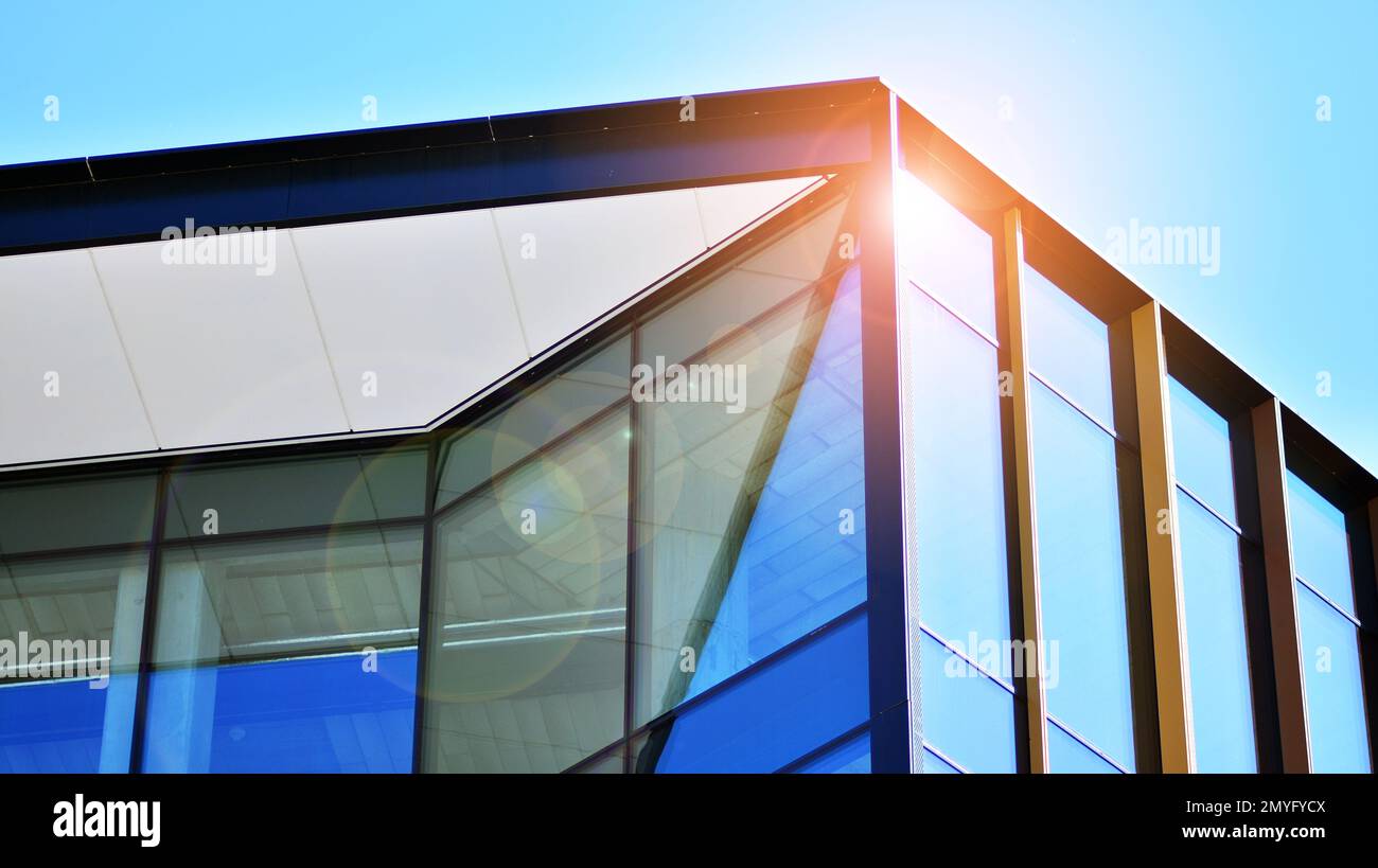 Minimalist glass facade, steel framework holding the large transparent ...