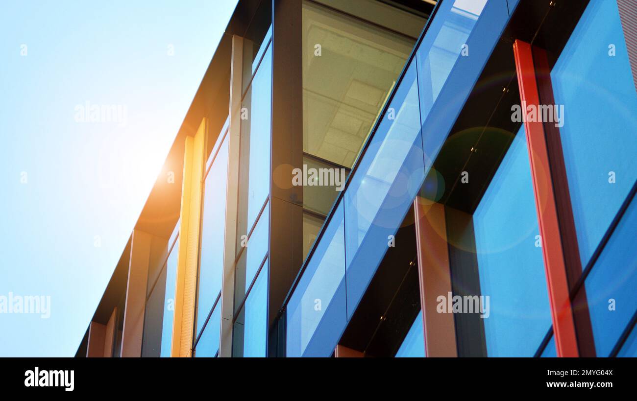Minimalist glass facade, steel framework holding the large transparent ...