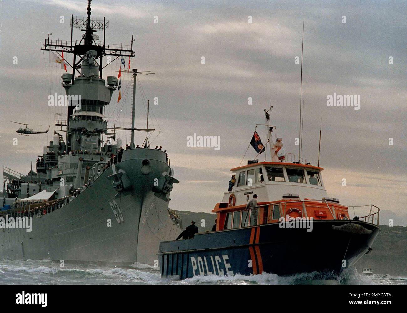 The American battleship USS Missouri is escorted into Sydney harbor ...