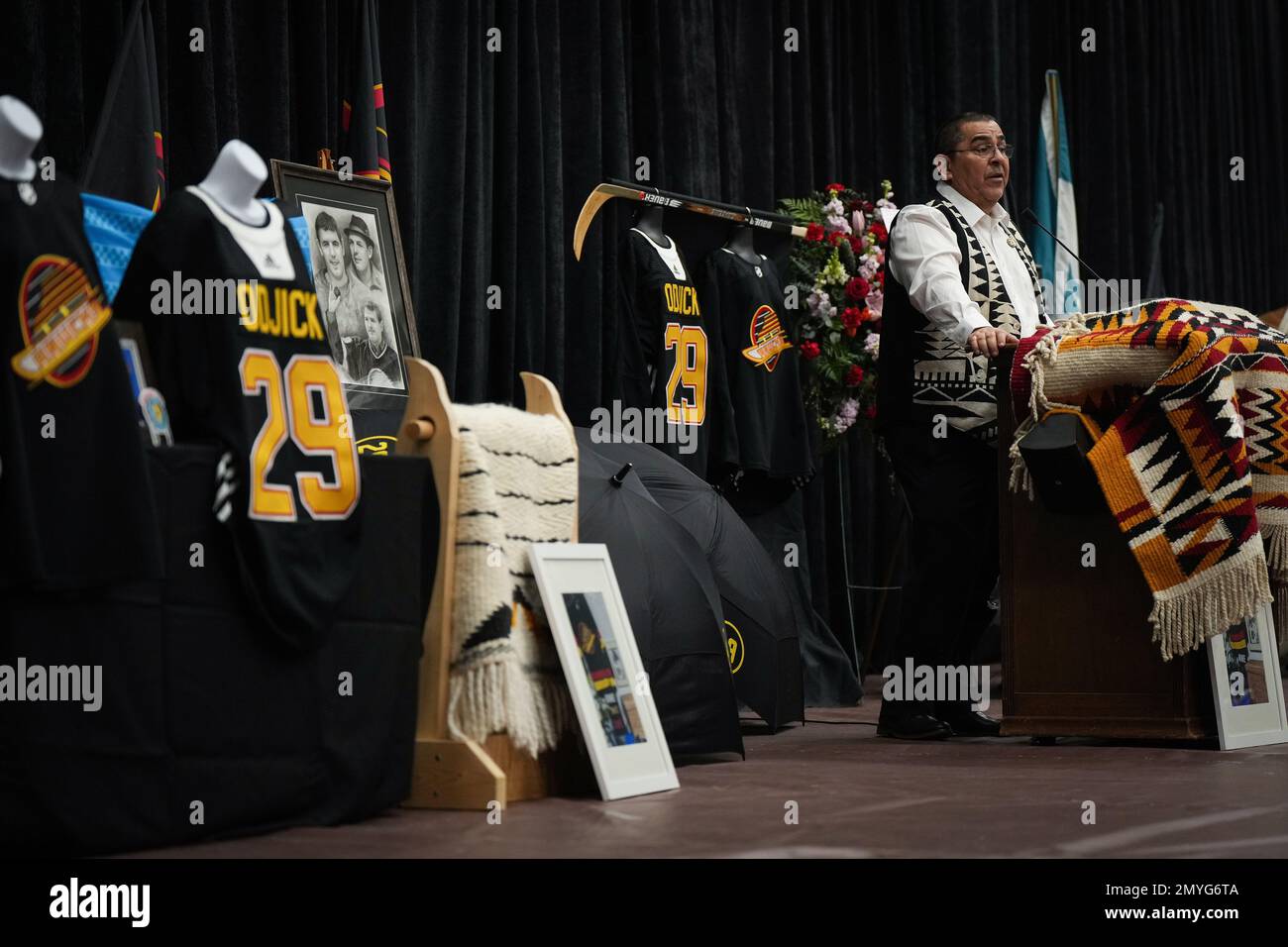 Musqueam Indian Band Chief Wayne Sparrow speaks during a celebration of ...