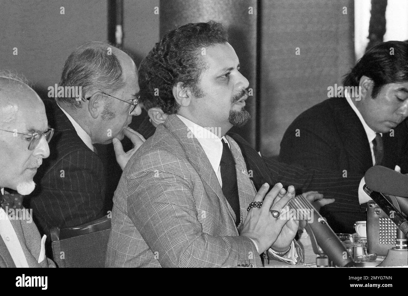 Ahmed Zaki Yamani, oil minister of Saudi Arabia speaks during a news ...