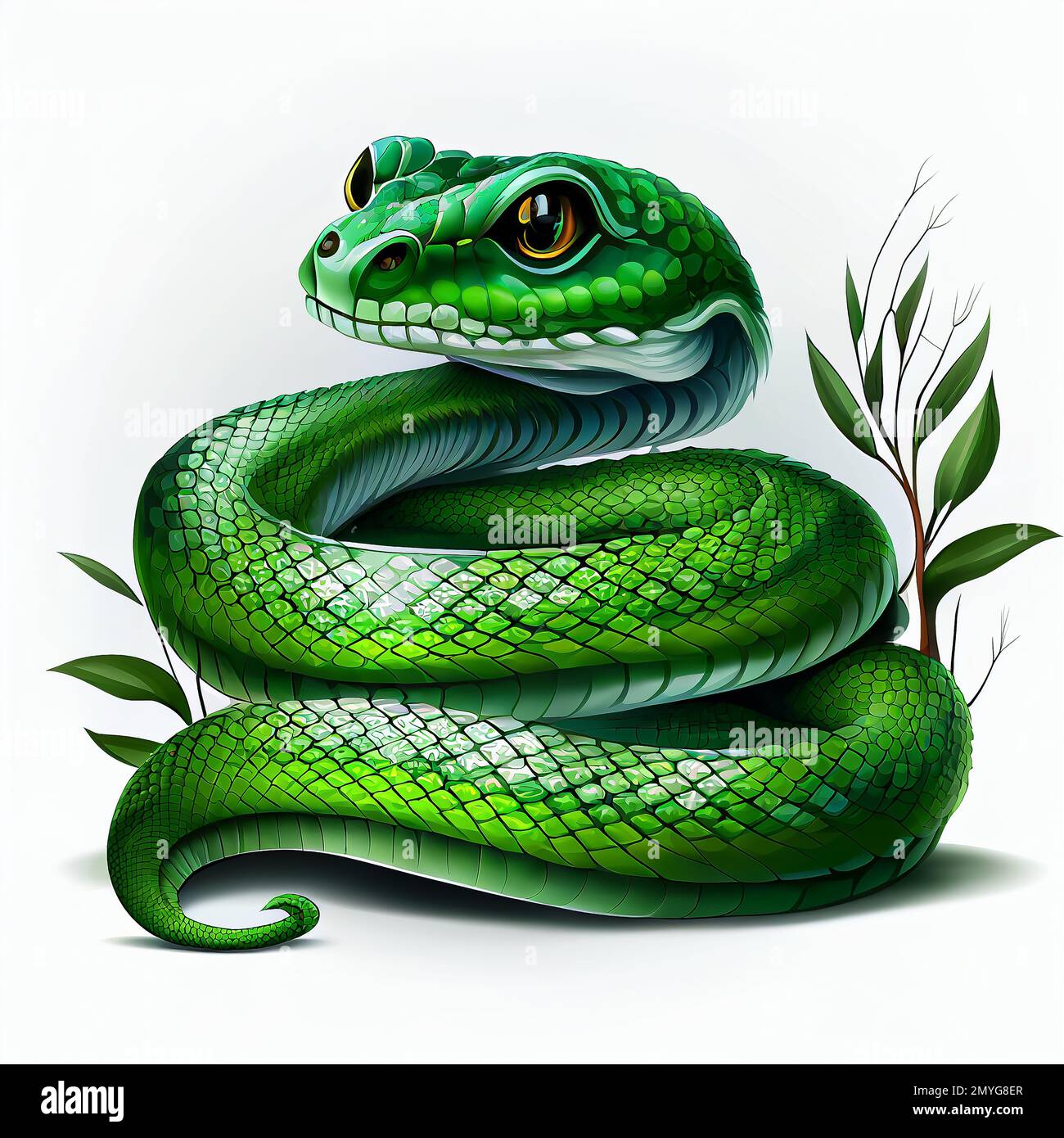 Cartoon of a green snake on white background. Ai generated Stock Photo ...