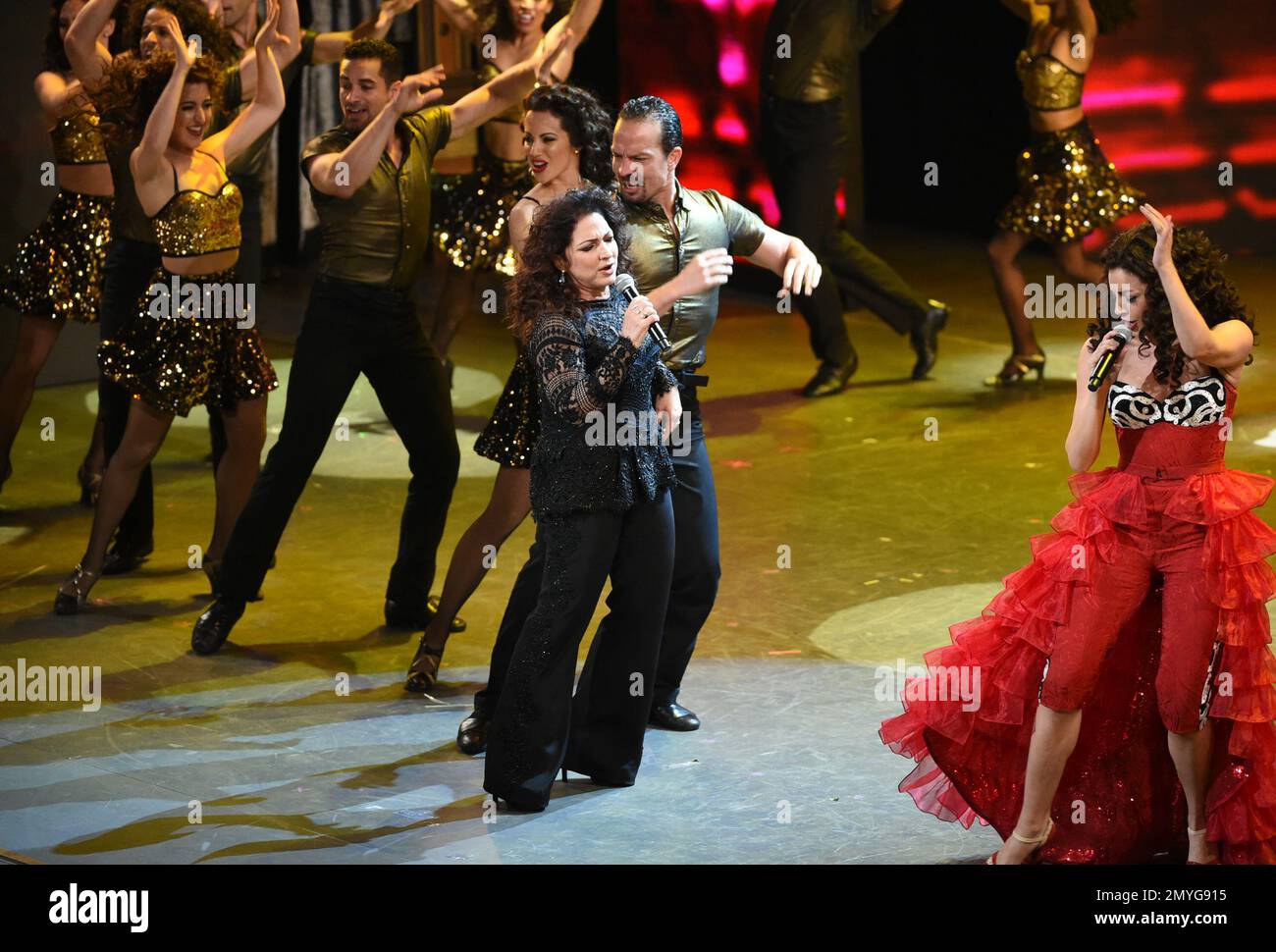 Singer Gloria Estefan, left, and actress Ana Villafane perform with the ...