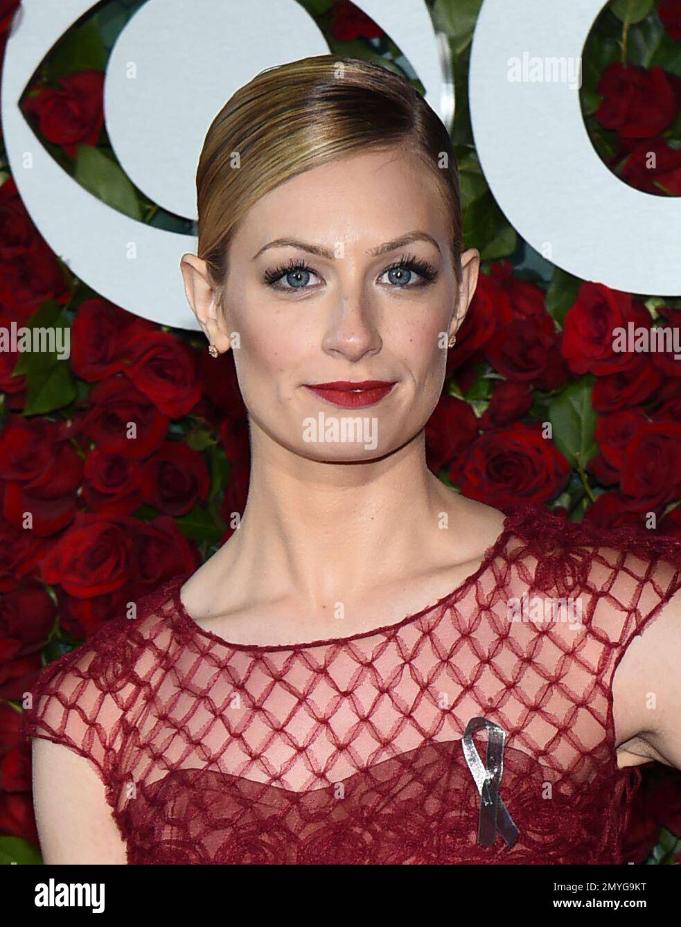 Beth Behrs arrives at the Tony Awards at the Beacon Theatre on Sunday ...
