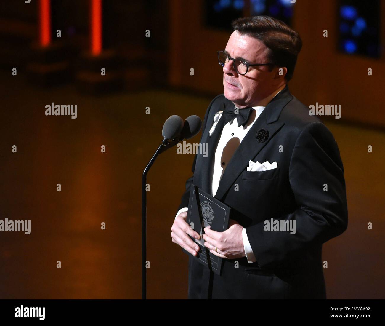 Nathan Lane presents the award for leading actress in a play at the ...
