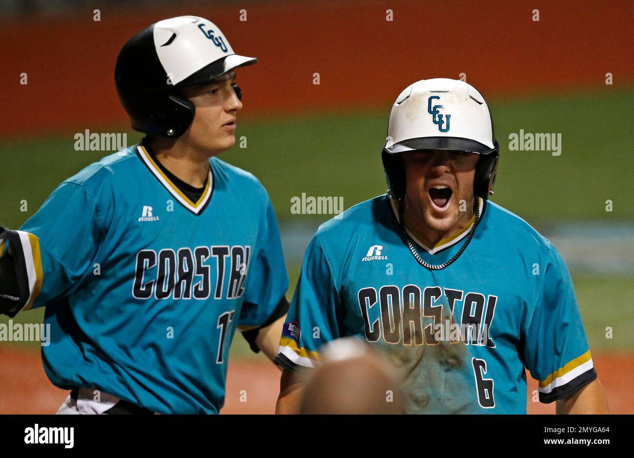 Coastal Carolina's Connor Owings (6) reacts with Billy Cooke after ...