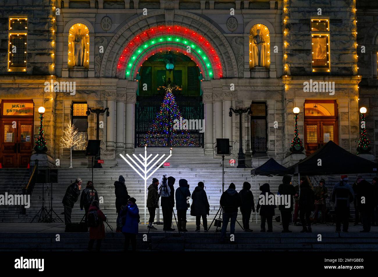 Jewish Menorah lighting, gathering, BC Legislature, Victoria, British ...