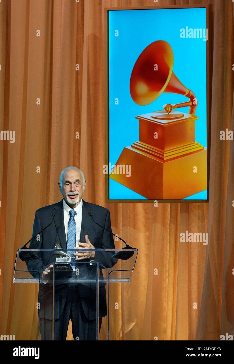 Honoree Andy Hildebrand accepts the Technical Grammy award at the ...