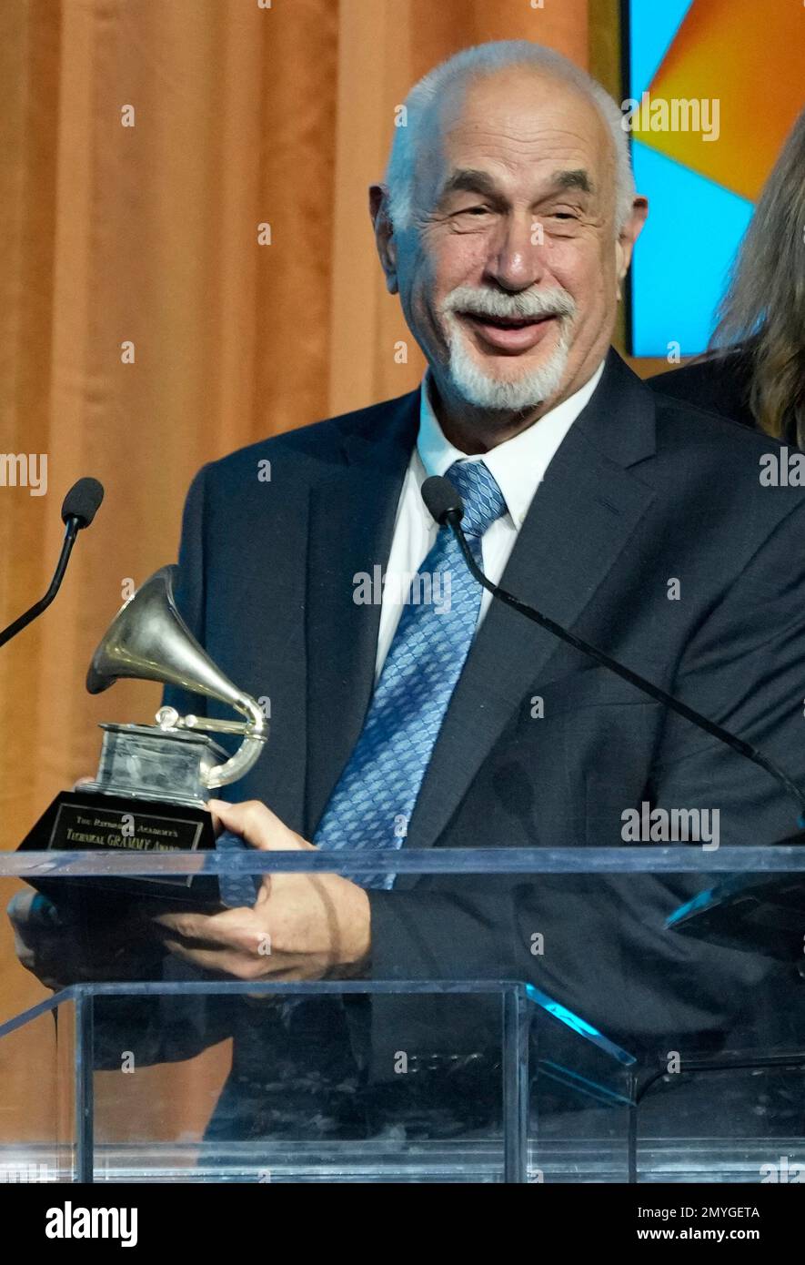 Honoree Andy Hildebrand accepts the Technical Grammy award at the ...