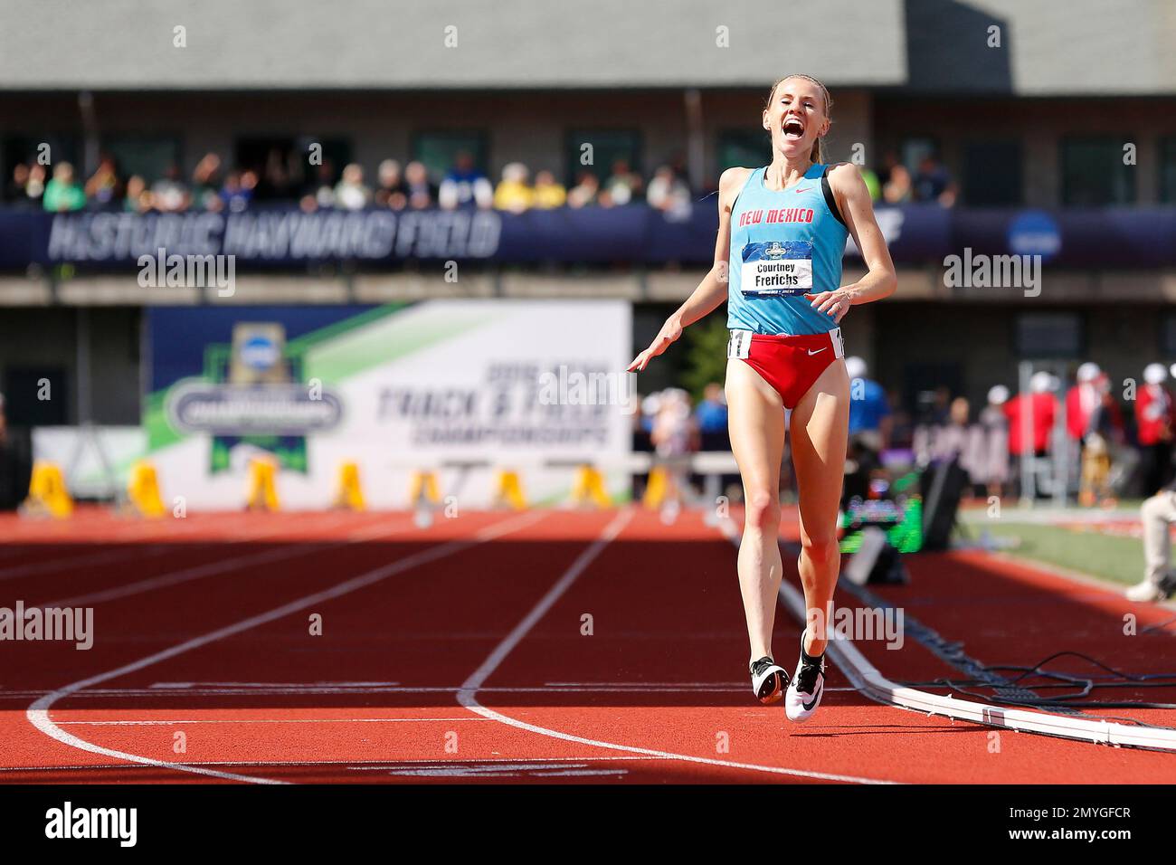 New Mexico's Courtney Frerichs reacts after winning the women's 3000 ...