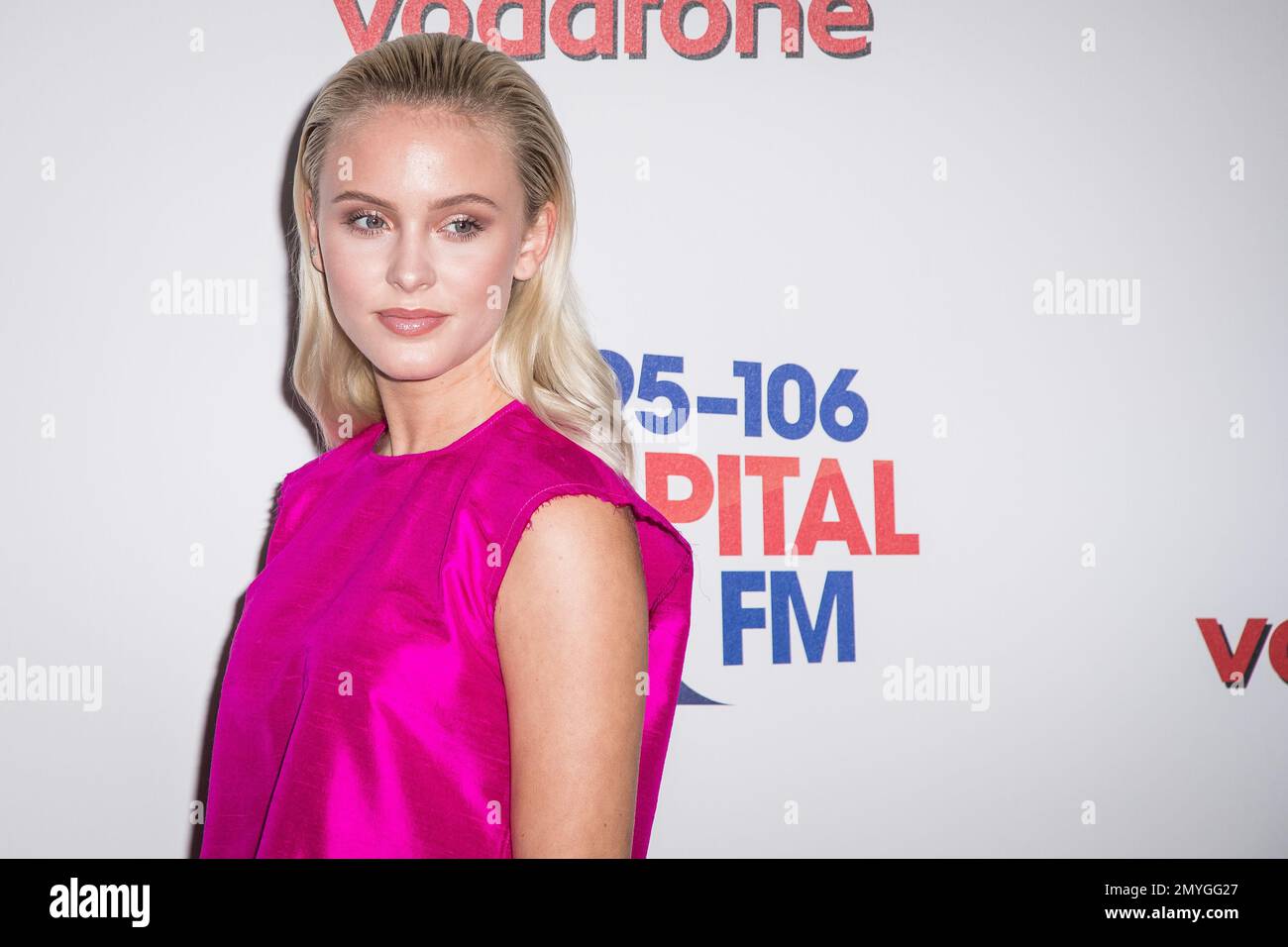 Singer Zara Larson poses for photographers before performing on stage ...