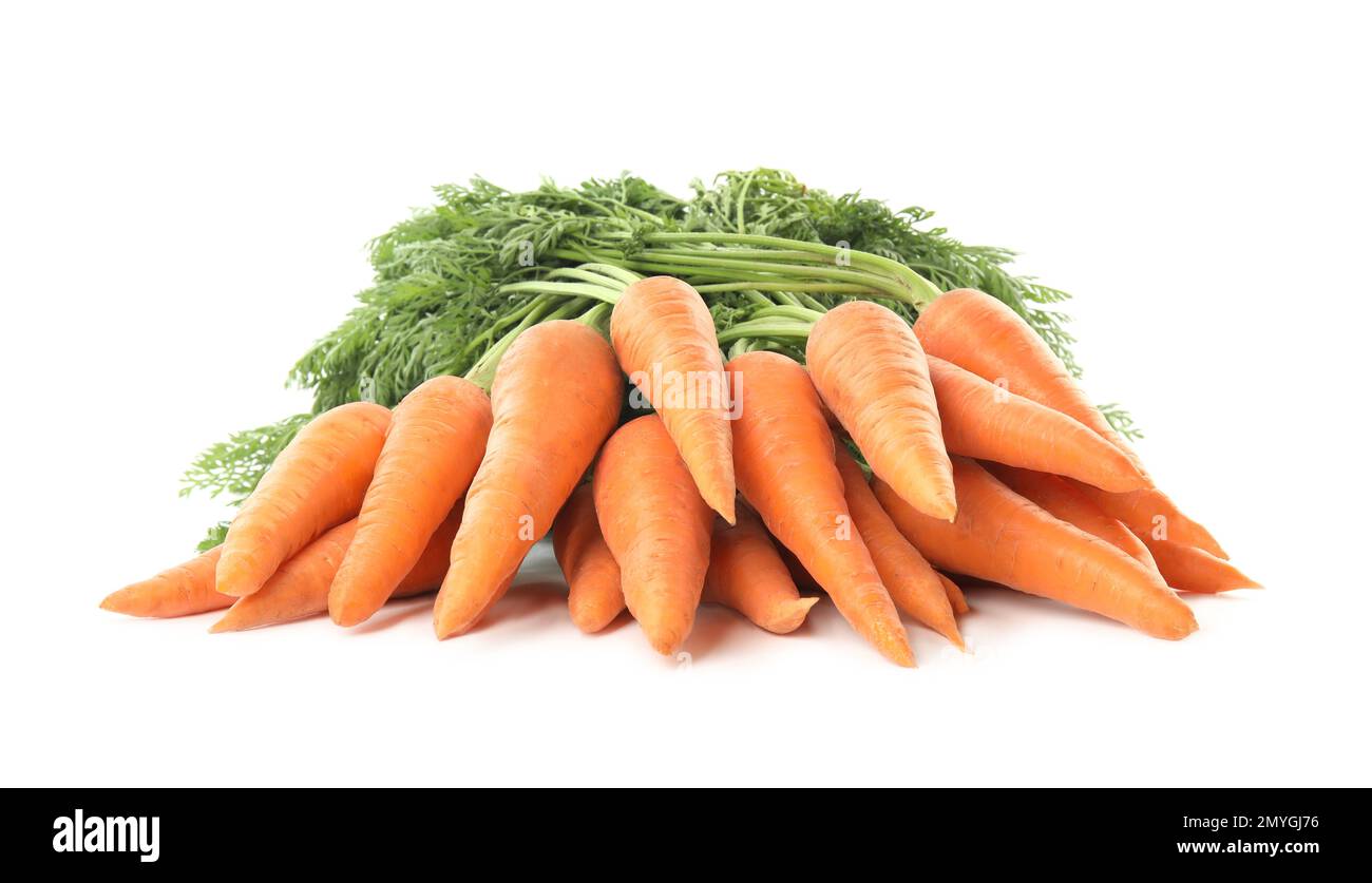 Bunch of fresh ripe carrots isolated on white Stock Photo - Alamy