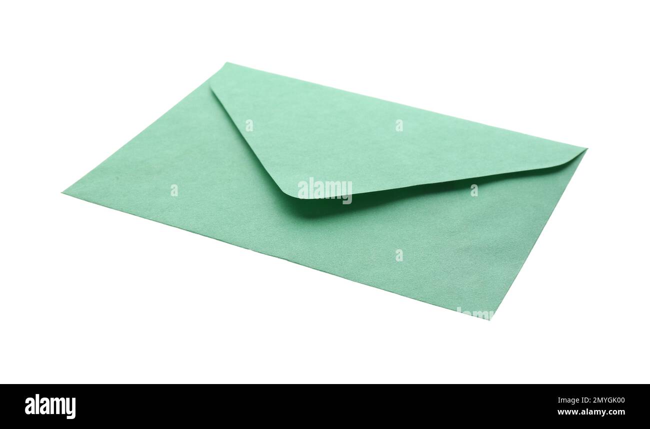Green paper envelope isolated on white. Mail service Stock Photo - Alamy