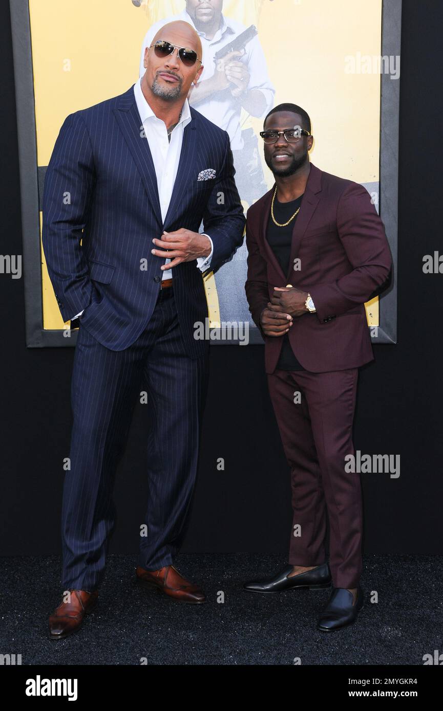 Dwayne Johnson, left, and Kevin Hart attend the LA Premiere of "Central ...