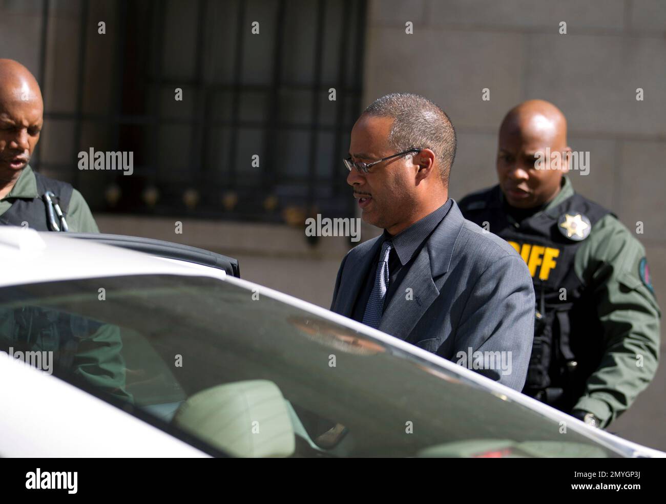 Officer Caesar Goodson, center, one of six Baltimore city police ...
