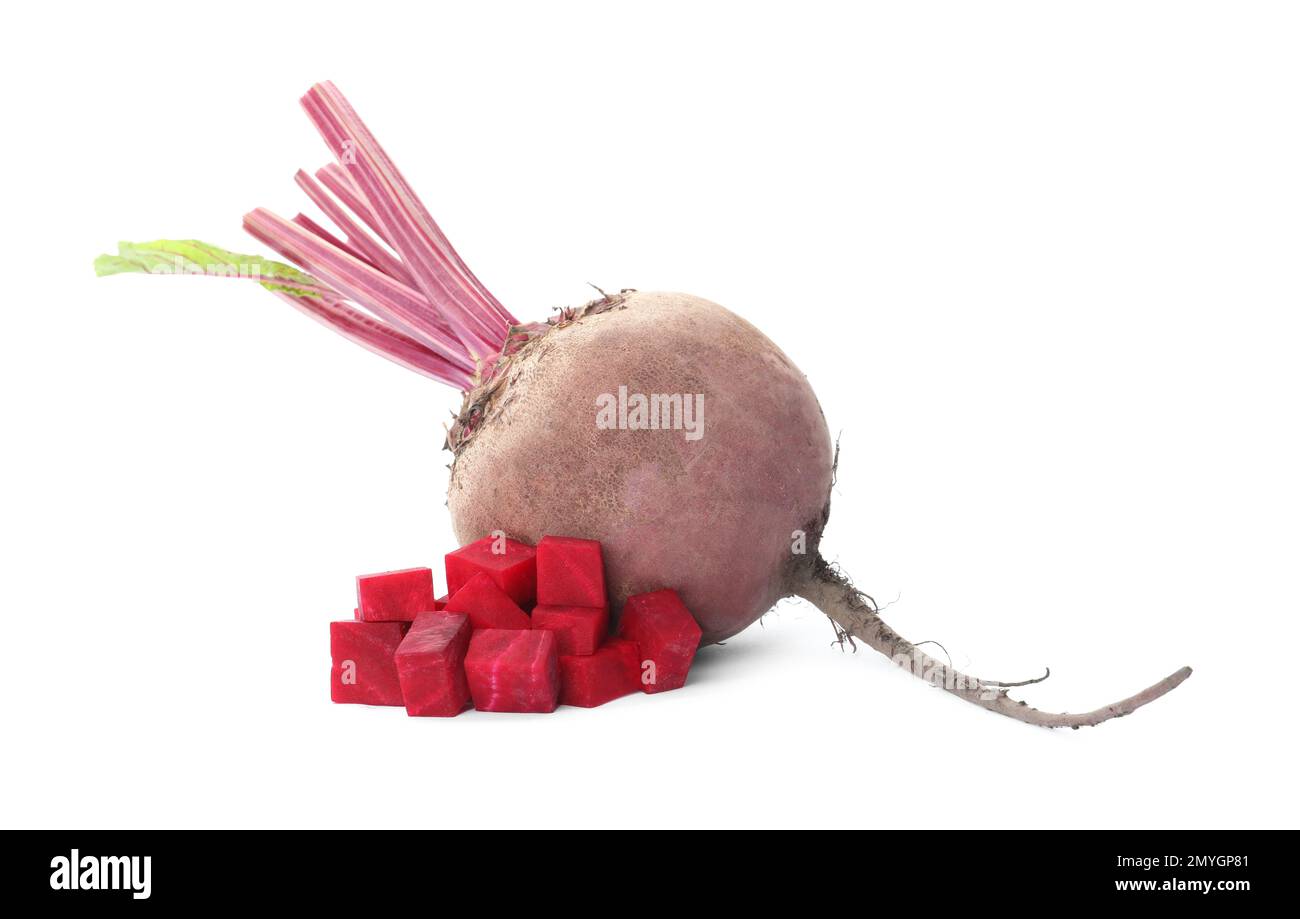 Whole and cut red beets on white background Stock Photo - Alamy