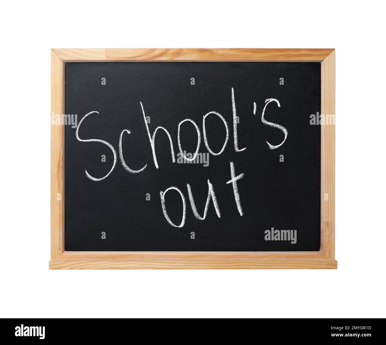 Blackboard with words School's Out and pictures isolated on white ...