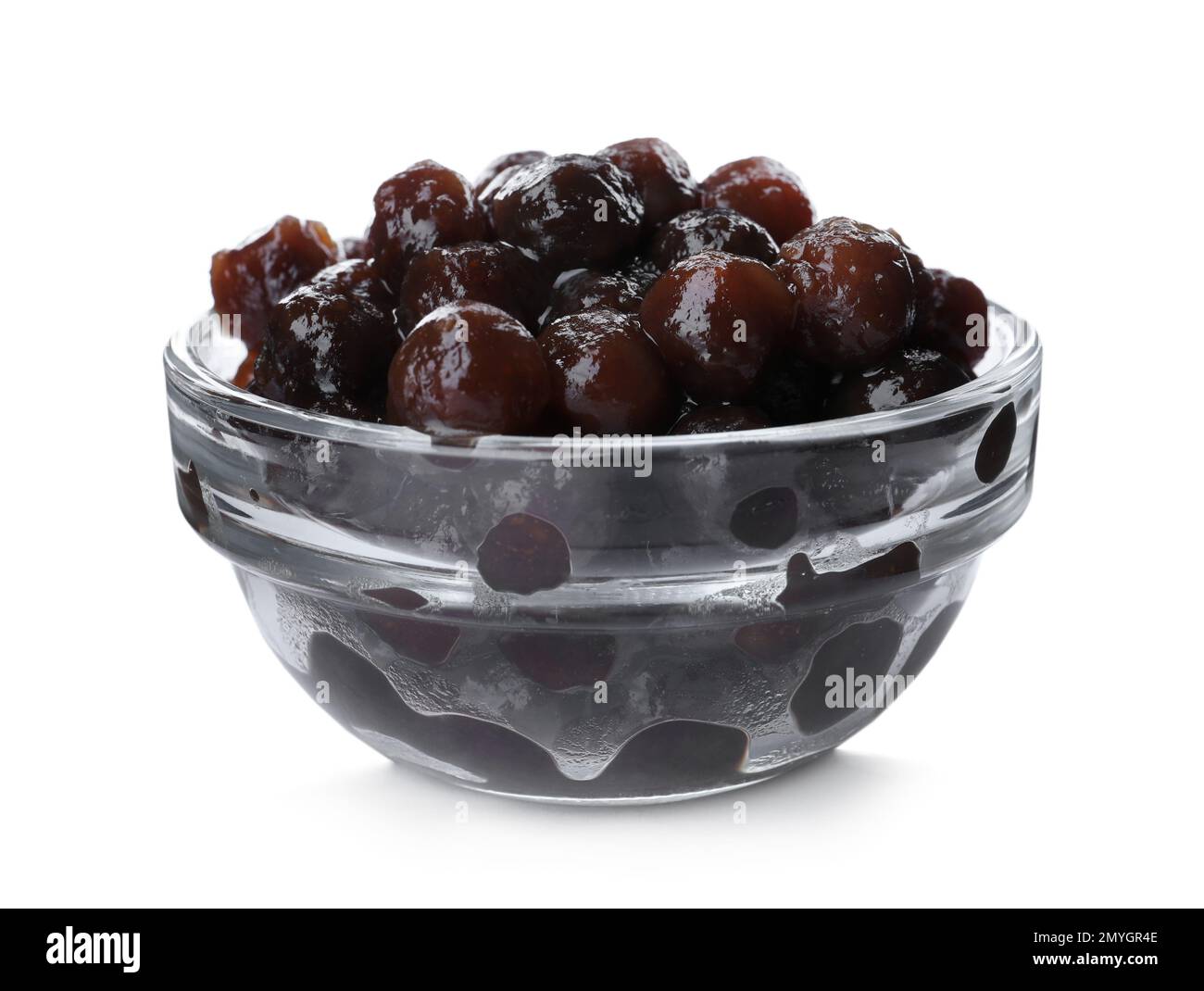 Tapioca balls for milk bubble tea in glass bowl isolated on white Stock ...