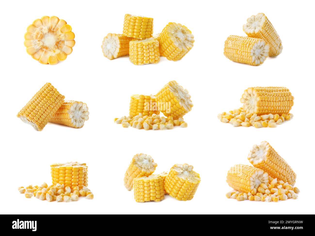 Set of corn cob pieces on white background Stock Photo - Alamy