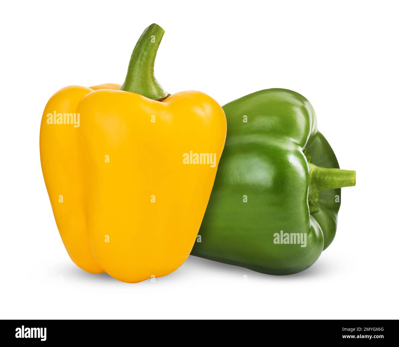 Fresh whole bell peppers on white background Stock Photo - Alamy