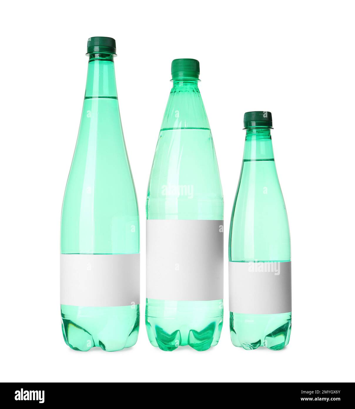 Bottles of pure water with blank labels on white background Stock Photo ...