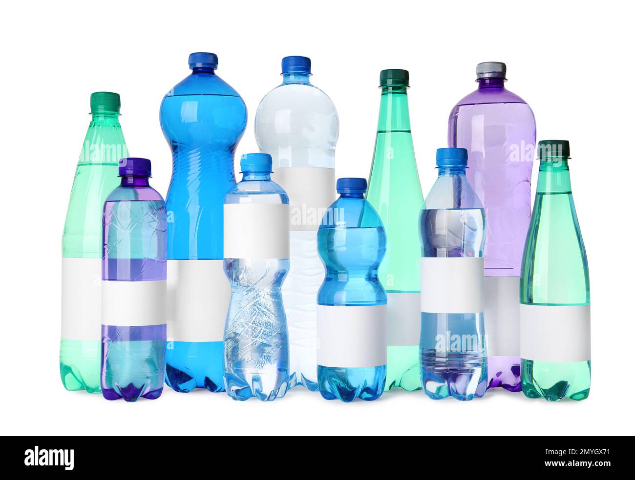 Bottles of pure water with blank labels on white background Stock Photo ...