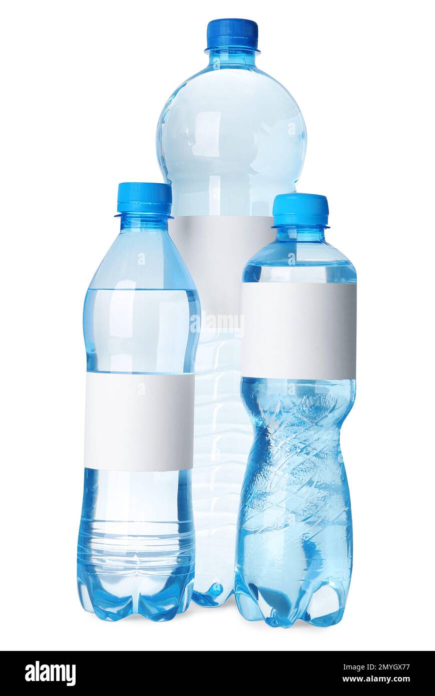 Bottles of pure water with blank labels on white background Stock Photo ...