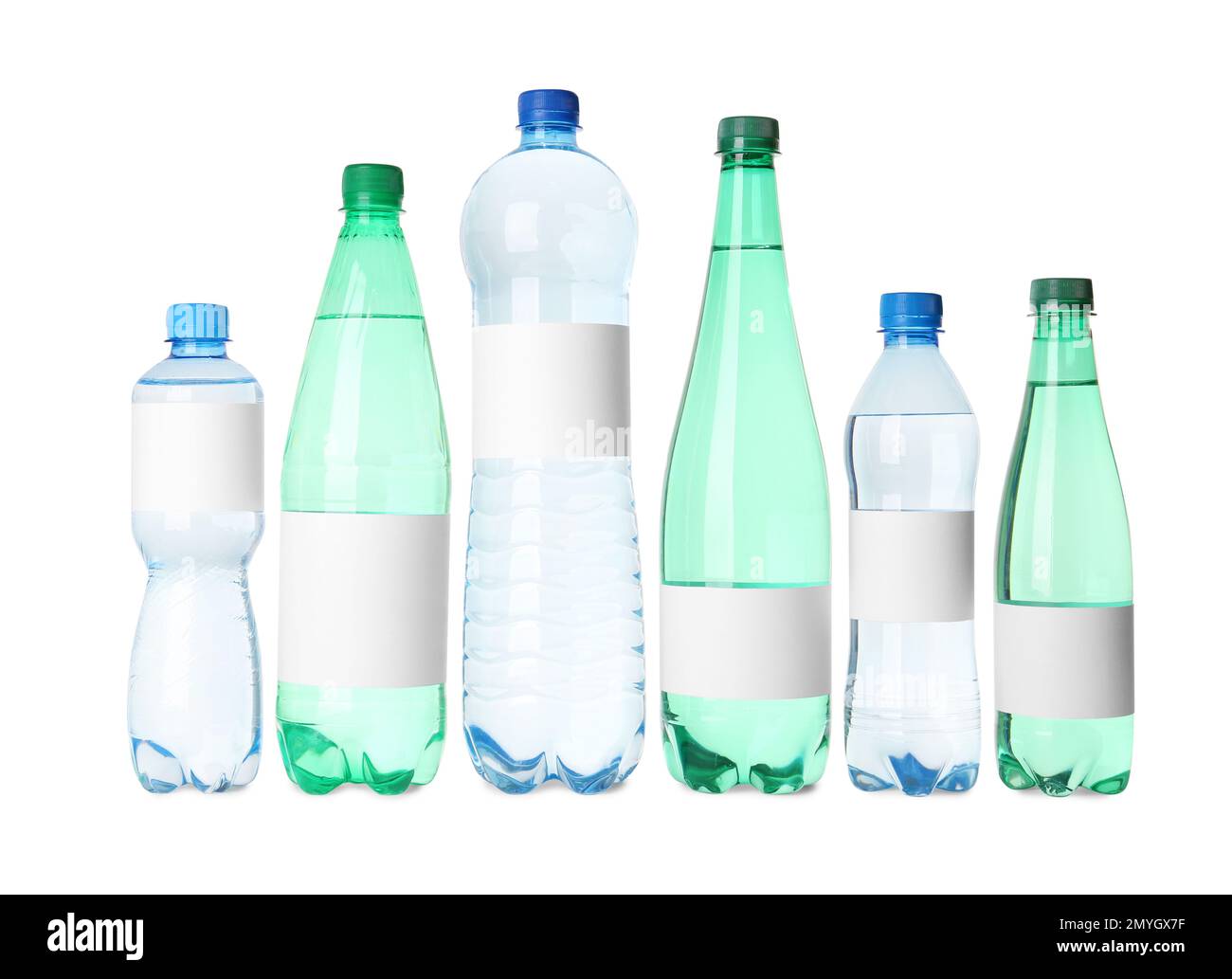 Bottles of pure water with blank labels on white background Stock Photo ...