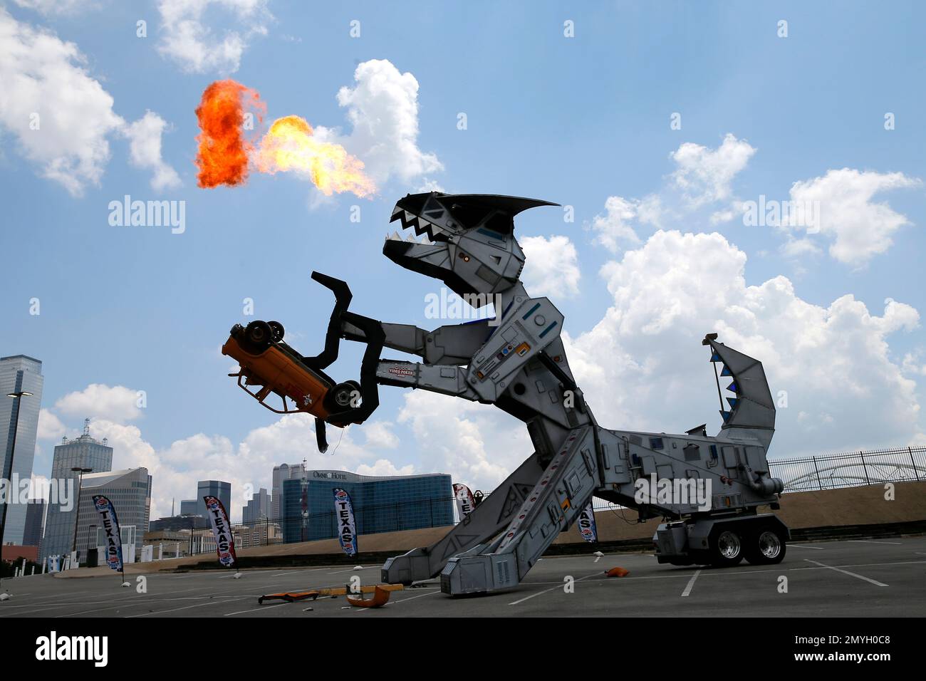 Robosaurus, a mechanical customized tractor trailer, is operated by ...