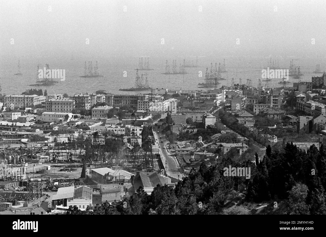 Oil rigs dot the harbor of Baku, in the Soviet Union, May 28, 1966. Oil ...