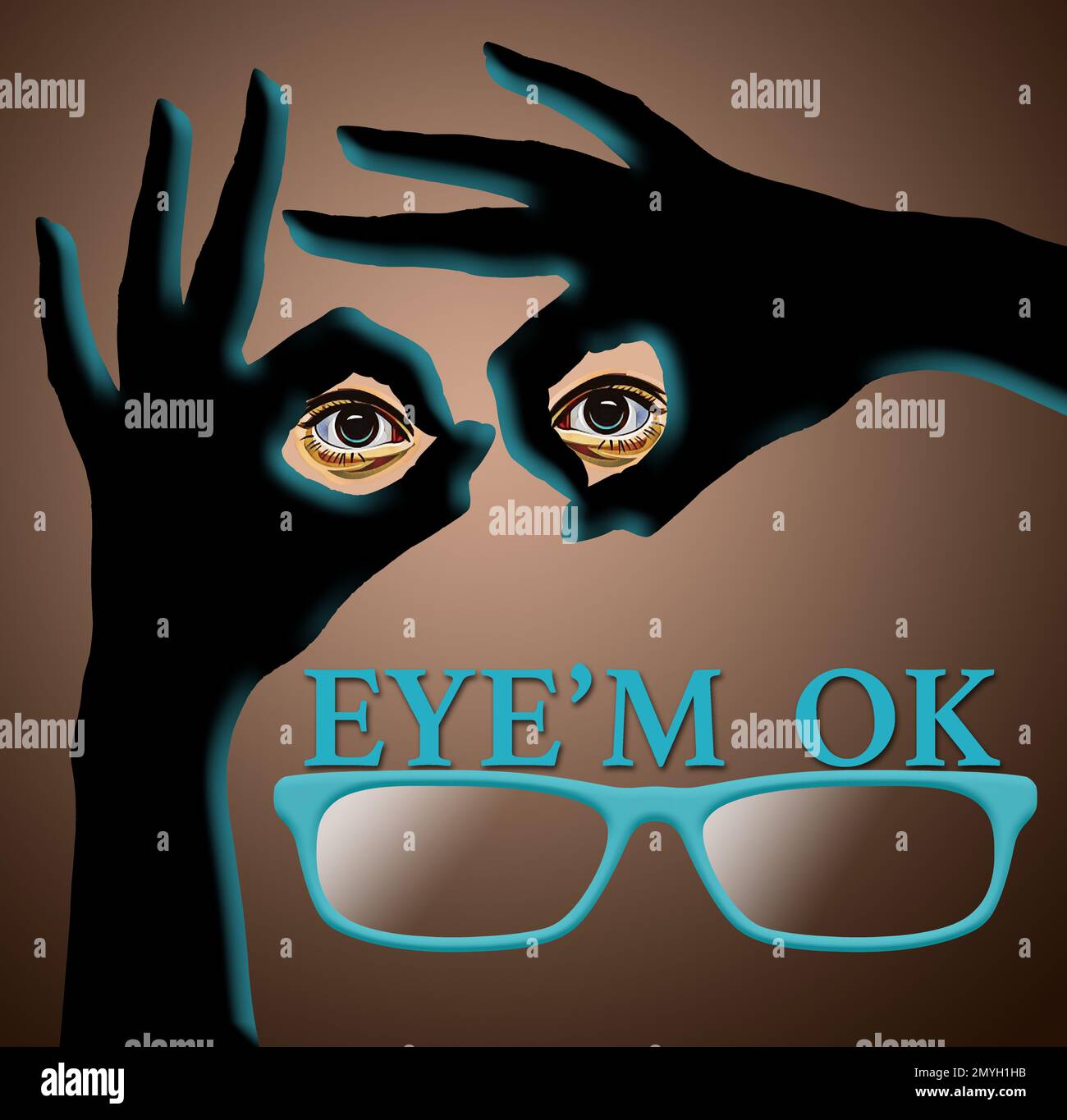 EYE’M OK-The OK sign with fingers, an eye and a pair of eyeglasses are ...