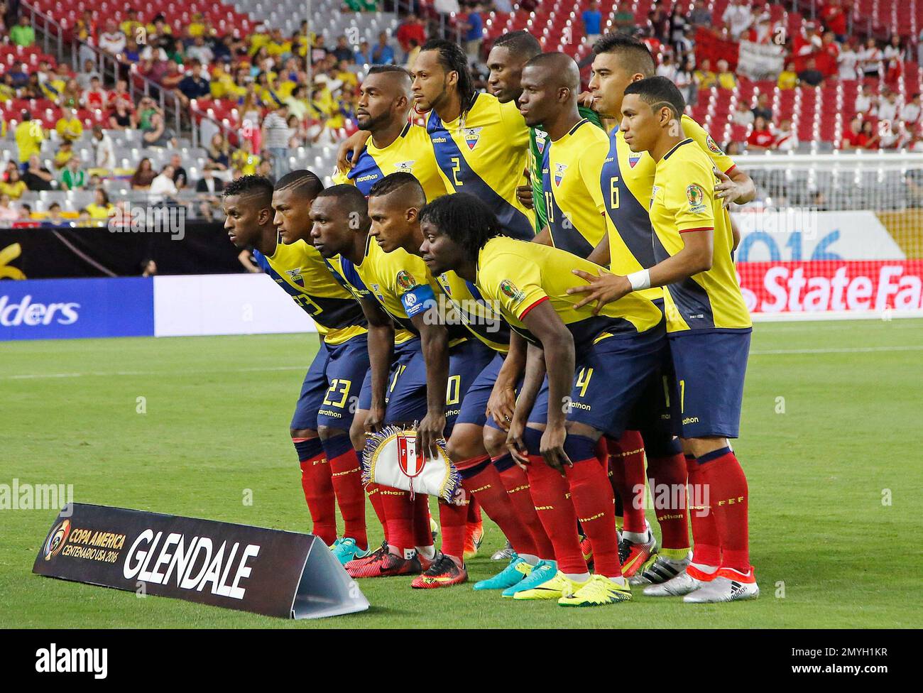 Ecuador's starting players pose for a team photograph prior to a Copa ...