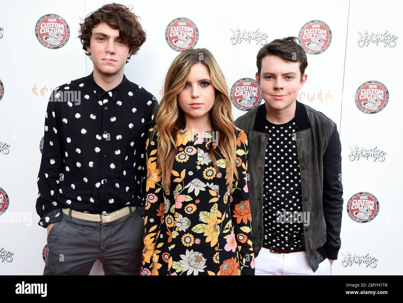 Noah Sierota, from left, Sydney Sierota, and Graham Sierota from the band Echosmith attend the ...