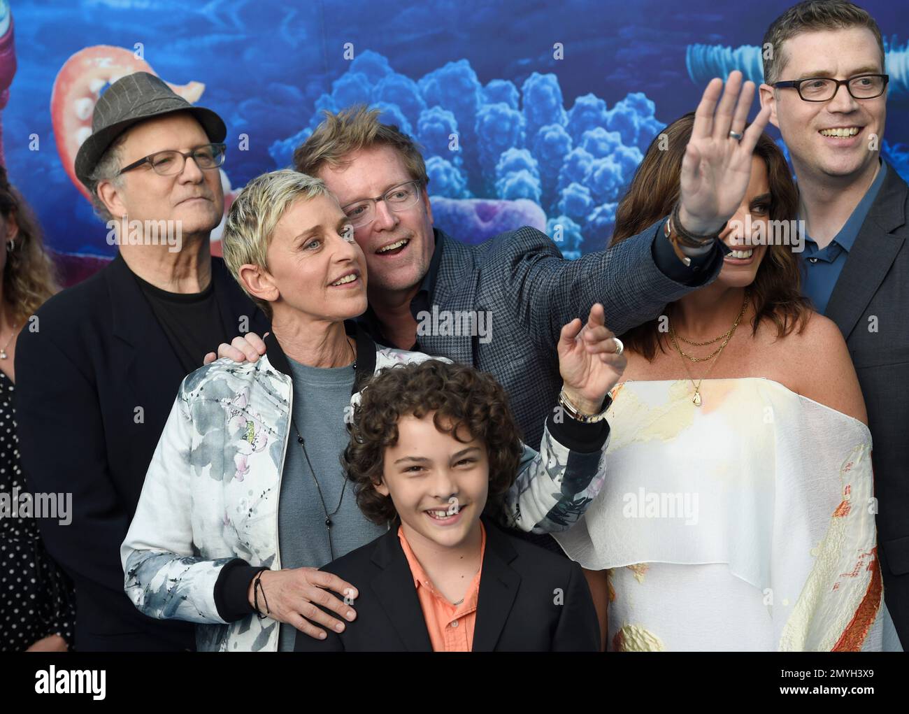 Albert Brooks, from left, Ellen DeGeneres, Hayden Rolence, writer ...