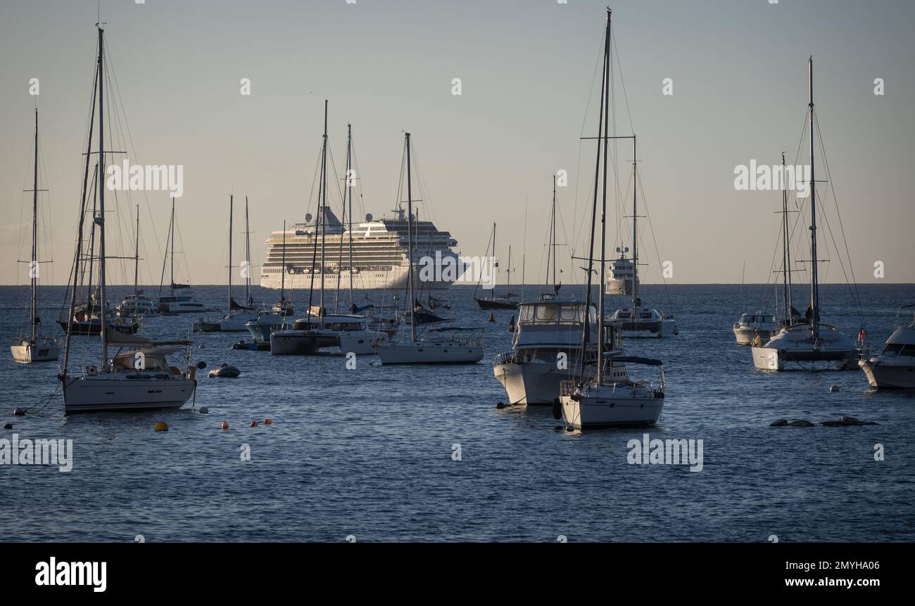 Boats at anchor in the port of Gustavia, capital of St Barth (Saint ...