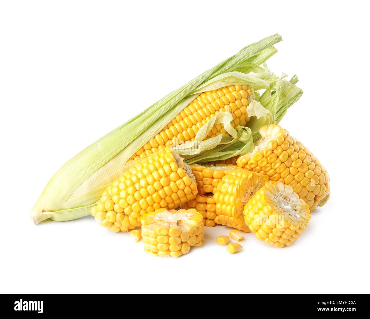 Ripe raw corn cobs on white background Stock Photo - Alamy