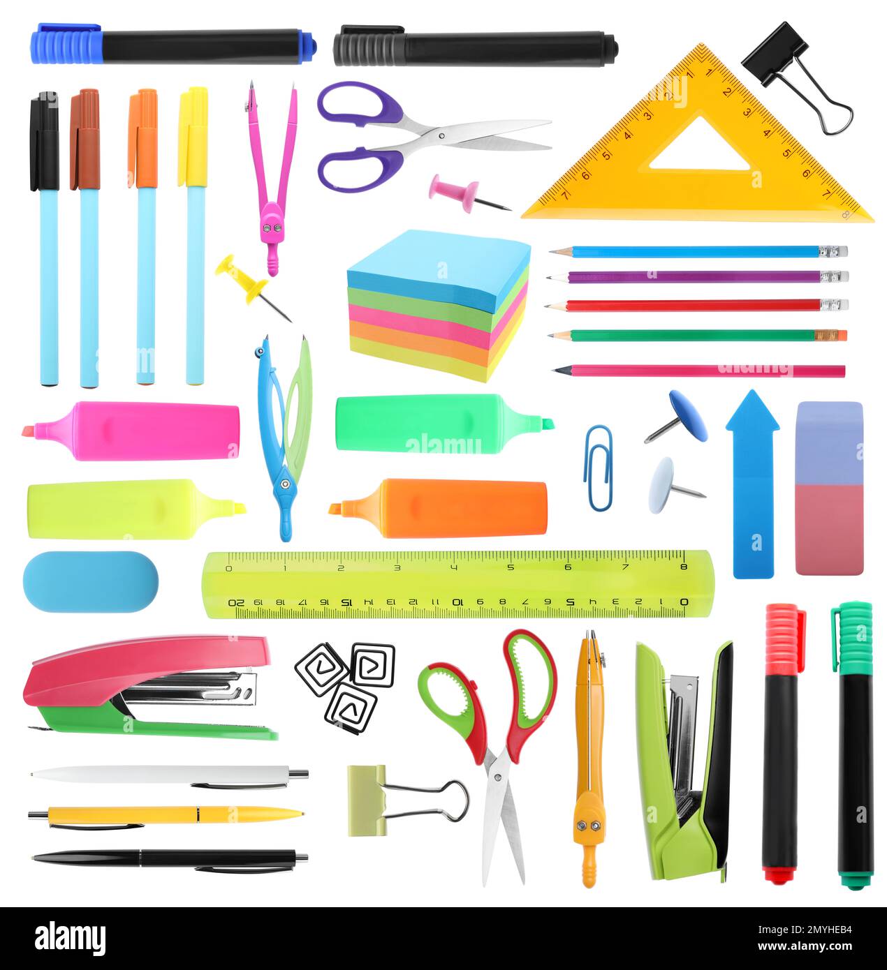 Set of bright school stationery on white background Stock Photo - Alamy