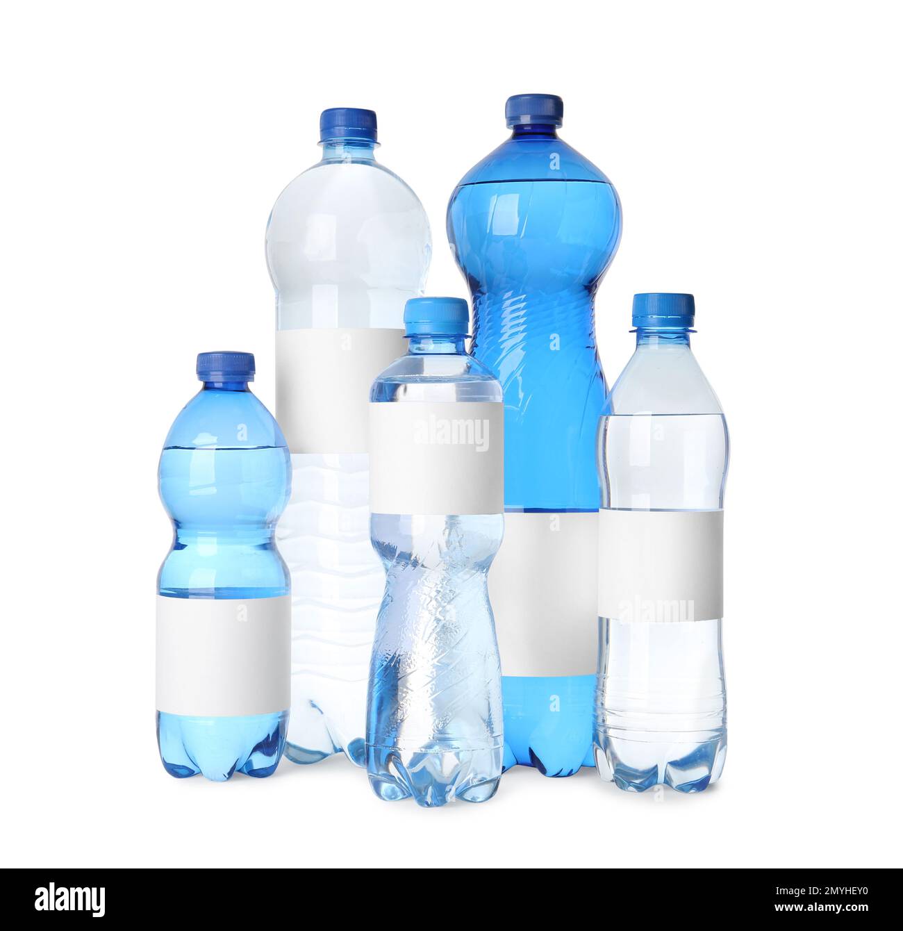 Bottles of pure water with blank labels on white background Stock Photo ...