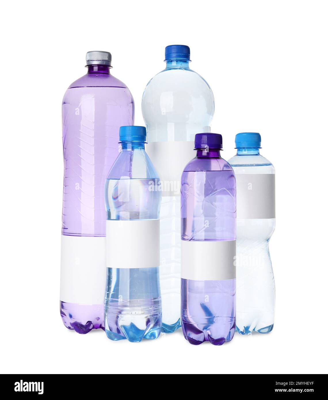 Bottles of pure water with blank labels on white background Stock Photo ...