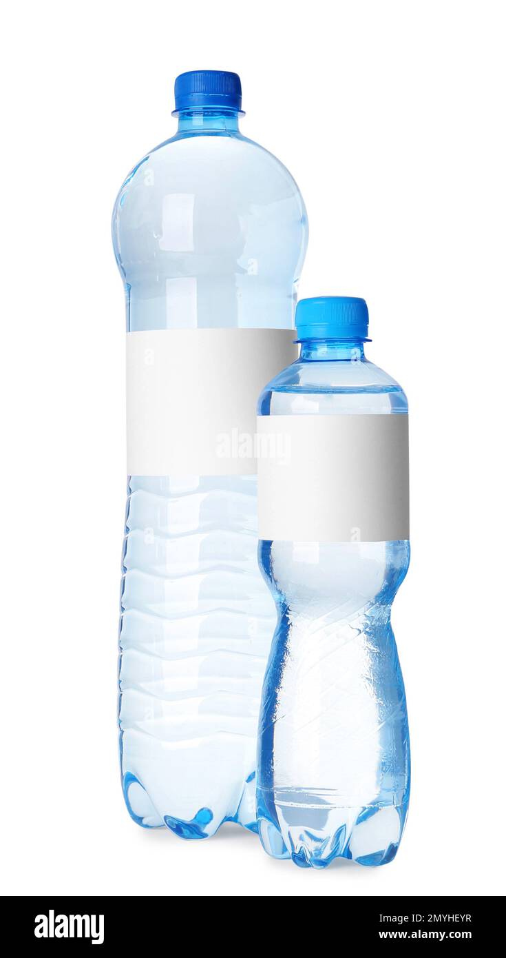 Bottles of pure water with blank labels on white background Stock Photo ...