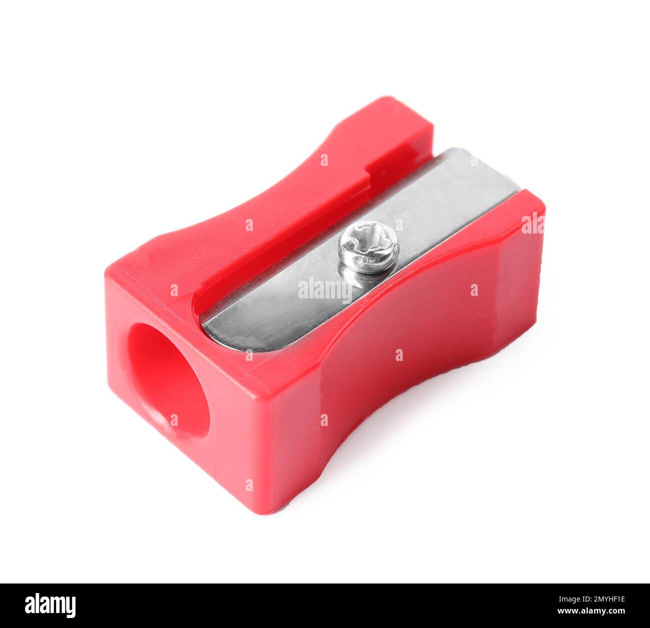 Bright red pencil sharpener isolated on white. School stationery Stock ...
