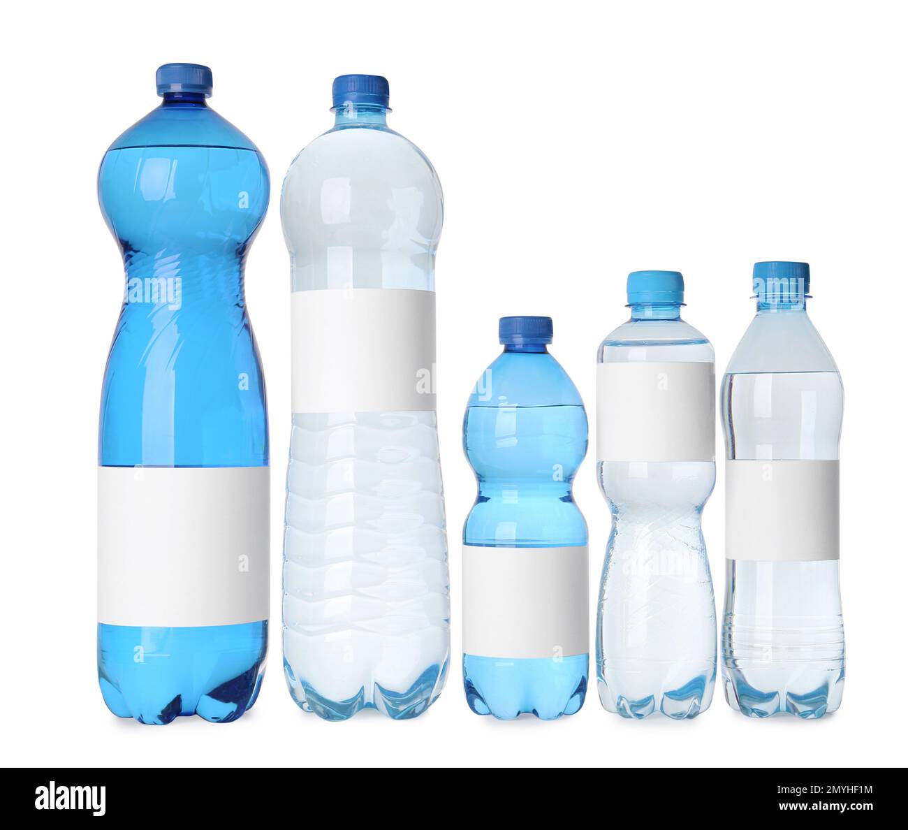 Bottles of pure water with blank labels on white background Stock Photo ...