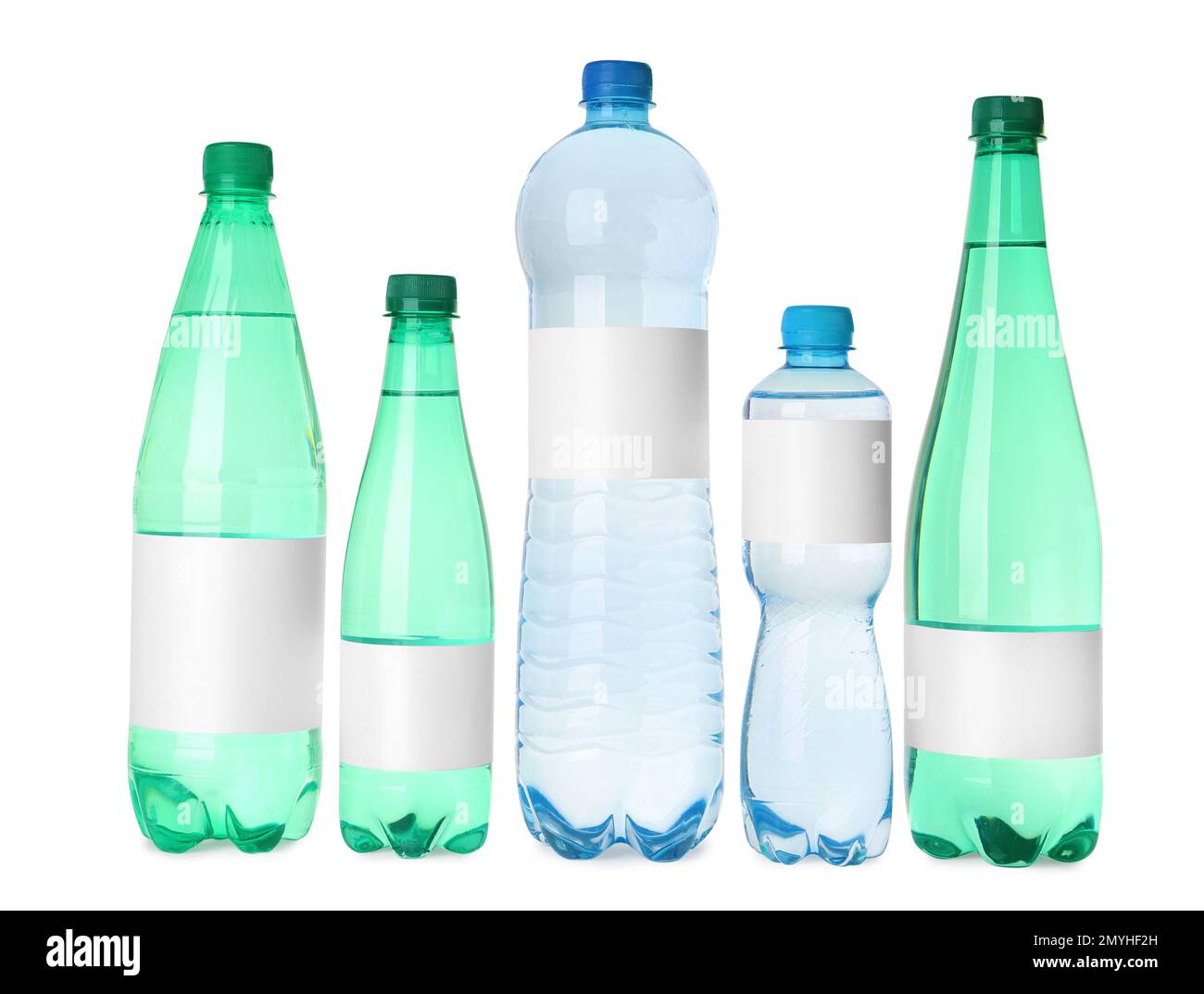 Bottles of pure water with blank labels on white background Stock Photo ...